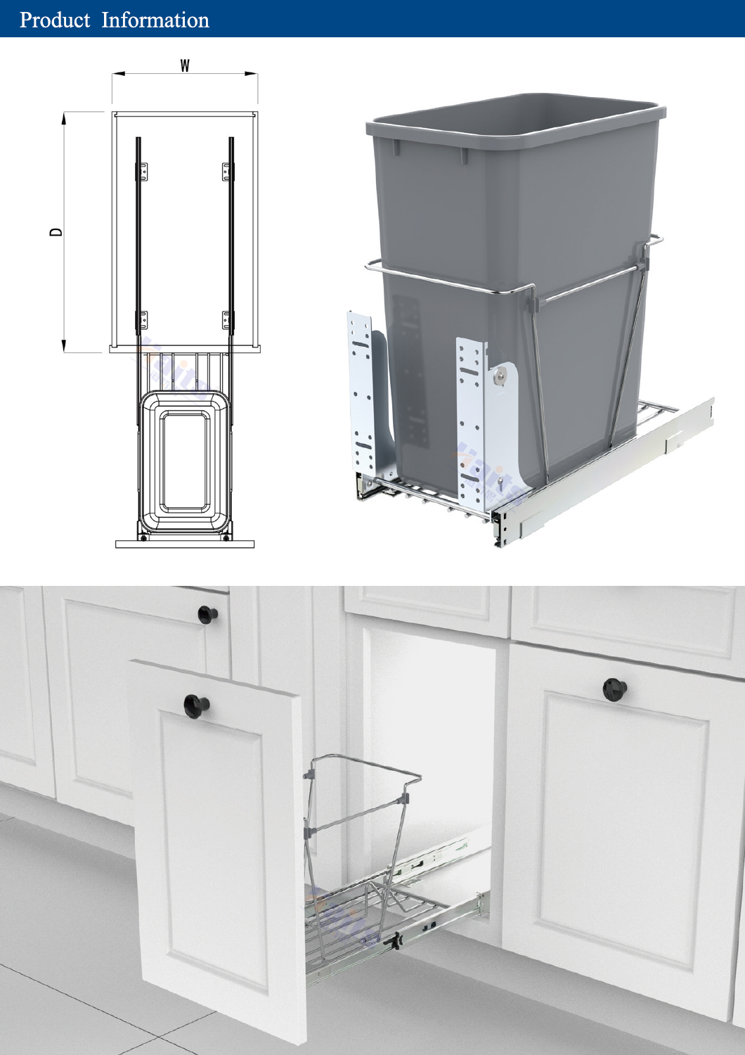 Bottom Mount Waste Container , Cabinet Trash Can , Pull Out Trash Can ...